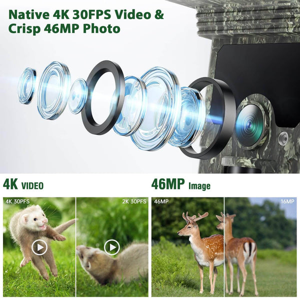 4K 46MP WiFi Bluetooth Solar Wildlife Game Camera